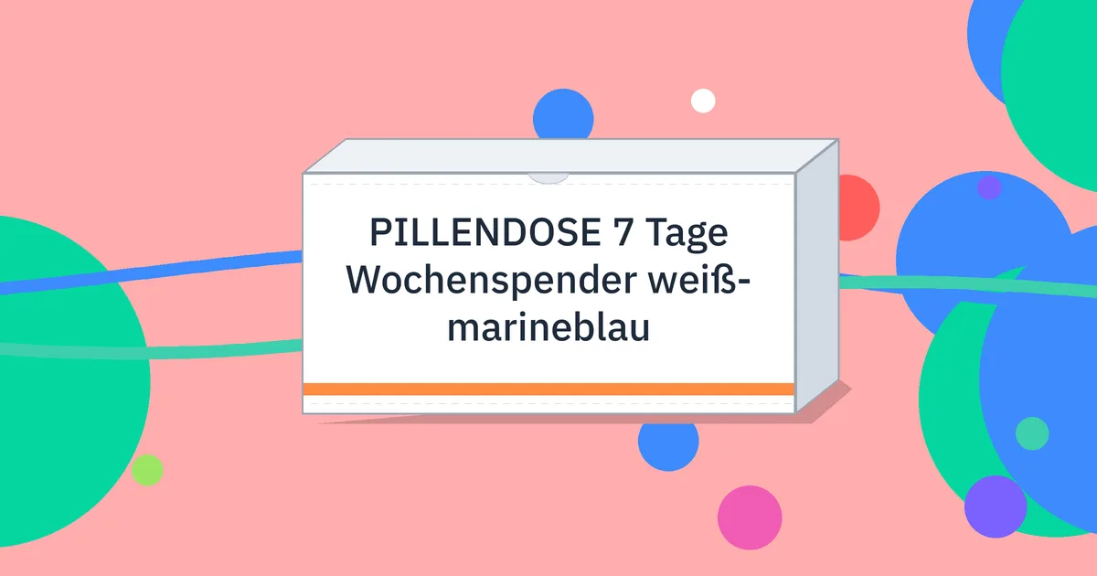Symbolbild: Packung mit der Aufschrift PILLENDOSE 7 Tage Wochenspender weiß-marineblau (PZN 19429556) – Verfügbarkeit und Bezug in Apotheken in Frankfurt am Main
