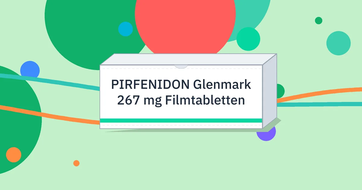 Symbolbild: Packung mit der Aufschrift PIRFENIDON Glenmark 267 mg Filmtabletten (PZN 18371665) – Verfügbarkeit und Bezug in Apotheken in Frankfurt am Main