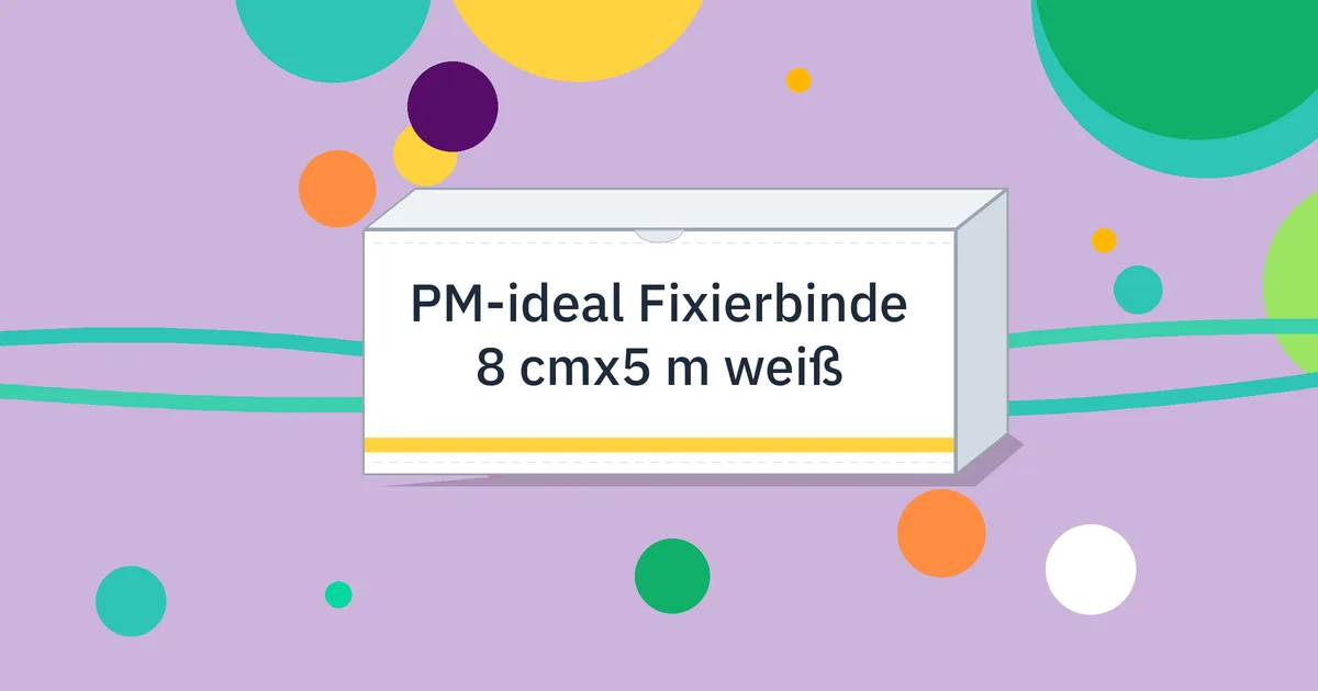 Symbolbild: Packung mit der Aufschrift PM-ideal Fixierbinde 8 cmx5 m weiß (PZN 18844394) – Verfügbarkeit und Bezug in Apotheken in Frankfurt am Main