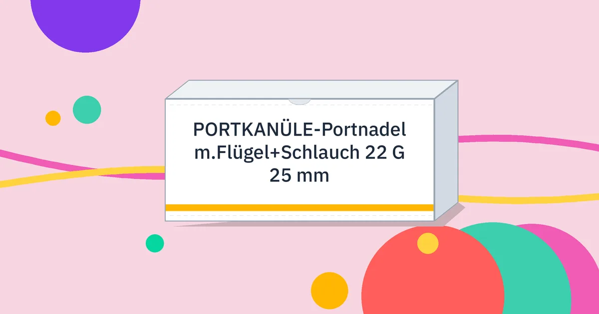 Symbolbild: Packung mit der Aufschrift PORTKANÜLE-Portnadel m.Flügel+Schlauch 22 G 25 mm (PZN 10010790) – Verfügbarkeit und Bezug in Apotheken in Frankfurt am Main