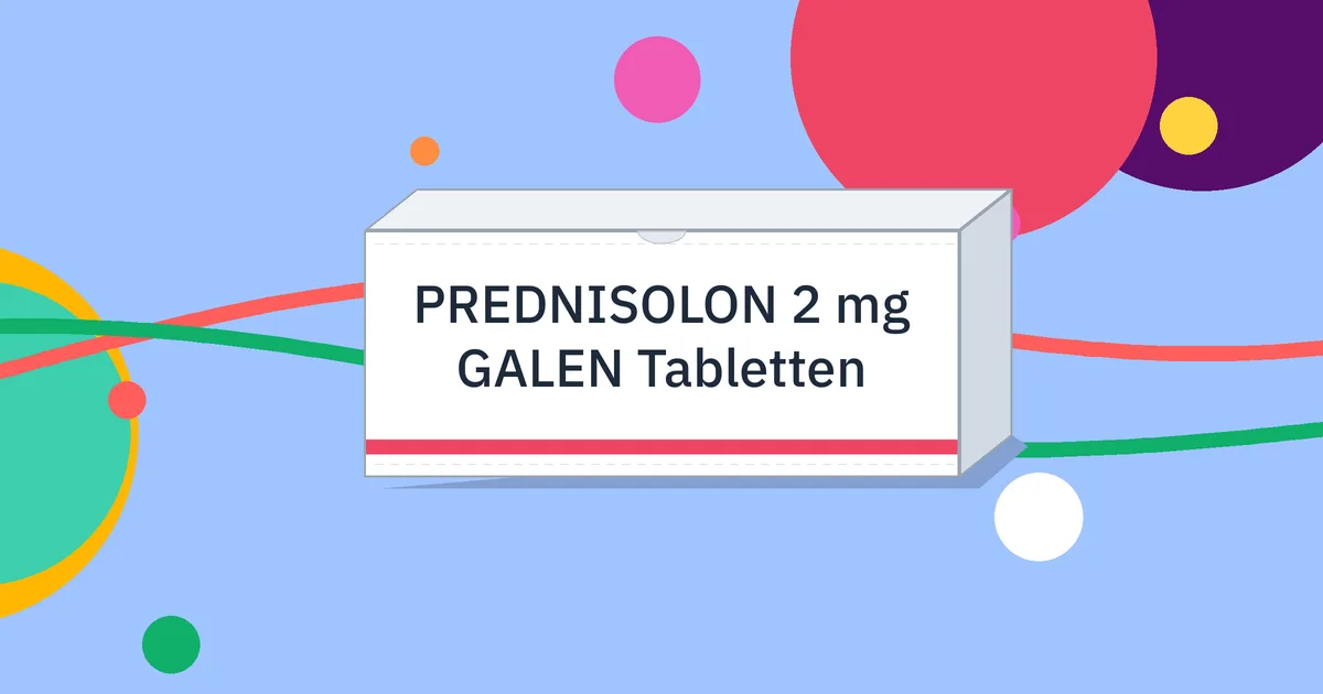 Symbolbild: Packung mit der Aufschrift PREDNISOLON 2 mg GALEN Tabletten (PZN 00745800) – Verfügbarkeit und Bezug in Apotheken in Frankfurt am Main