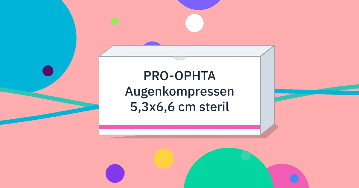 Symbolbild: Packung mit der Aufschrift PRO-OPHTA Augenkompressen 5,3x6,6 cm steril (PZN 19813817) – Verfügbarkeit und Bezug in Apotheken in Frankfurt am Main