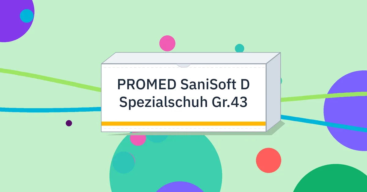 Symbolbild: Packung mit der Aufschrift PROMED SaniSoft D Spezialschuh Gr.43 (PZN 05482222) – Verfügbarkeit und Bezug in Apotheken in Frankfurt am Main