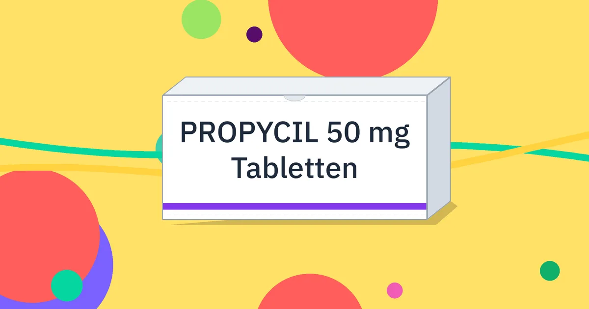 Symbolbild: Packung mit der Aufschrift PROPYCIL 50 mg Tabletten (PZN 18810550) – Verfügbarkeit und Bezug in Apotheken in Frankfurt am Main