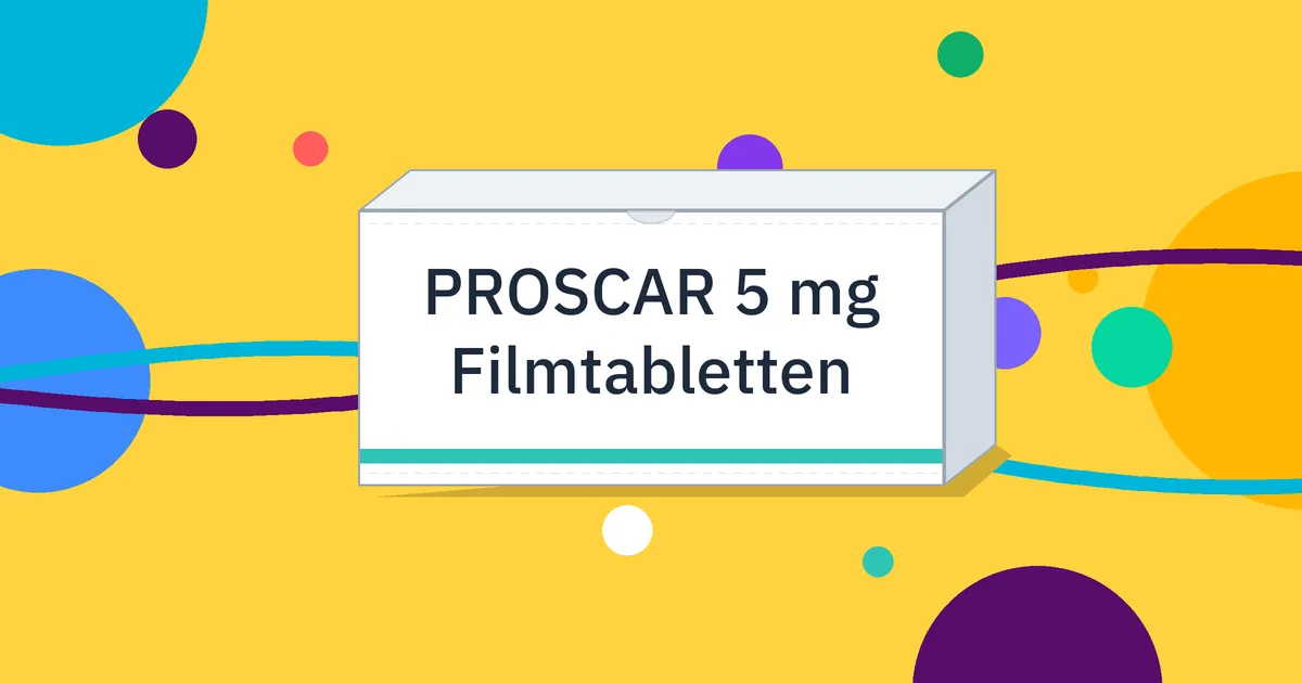 Symbolbild: Packung mit der Aufschrift PROSCAR 5 mg Filmtabletten (PZN 00708420) – Verfügbarkeit und Bezug in Apotheken in Frankfurt am Main