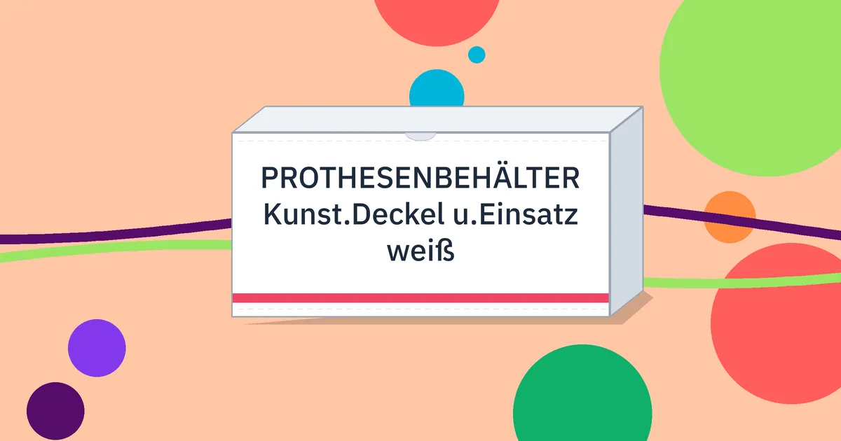 Symbolbild: Packung mit der Aufschrift PROTHESENBEHÄLTER Kunst.Deckel u.Einsatz weiß (PZN 01040651) – Verfügbarkeit und Bezug in Apotheken in Frankfurt am Main