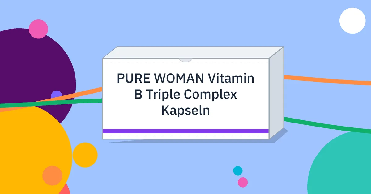 Symbolbild: Packung mit der Aufschrift PURE WOMAN Vitamin B Triple Complex Kapseln (PZN 07202362) – Verfügbarkeit und Bezug in Apotheken in Frankfurt am Main