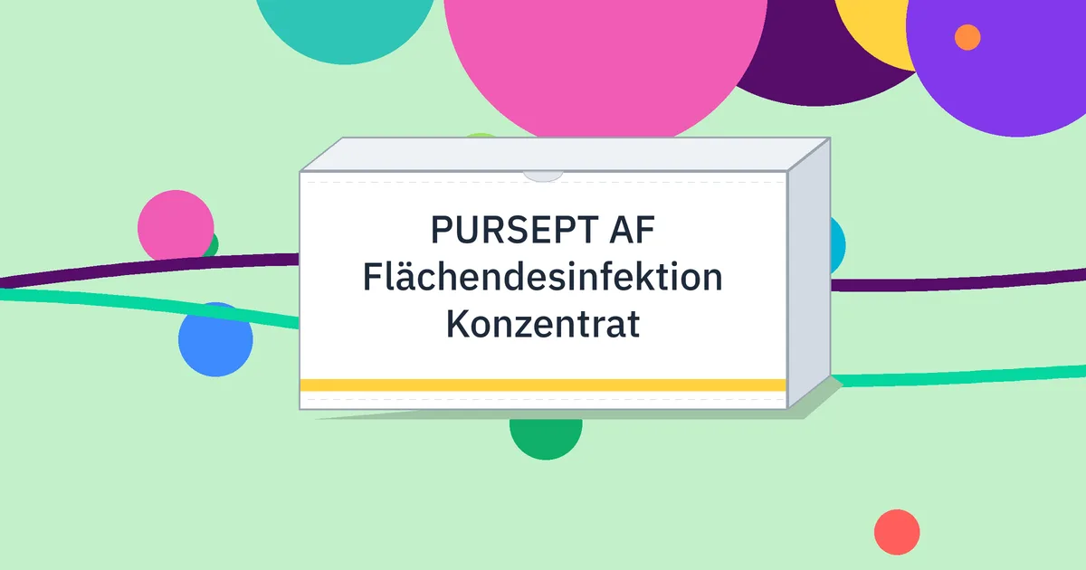 Symbolbild: Packung mit der Aufschrift PURSEPT AF Flächendesinfektion Konzentrat (PZN 08523542) – Verfügbarkeit und Bezug in Apotheken in Frankfurt am Main