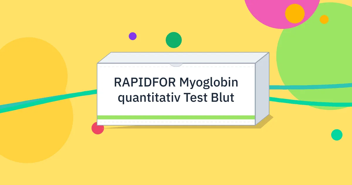 Symbolbild: Packung mit der Aufschrift RAPIDFOR Myoglobin quantitativ Test Blut (PZN 19538191) – Verfügbarkeit und Bezug in Apotheken in Frankfurt am Main
