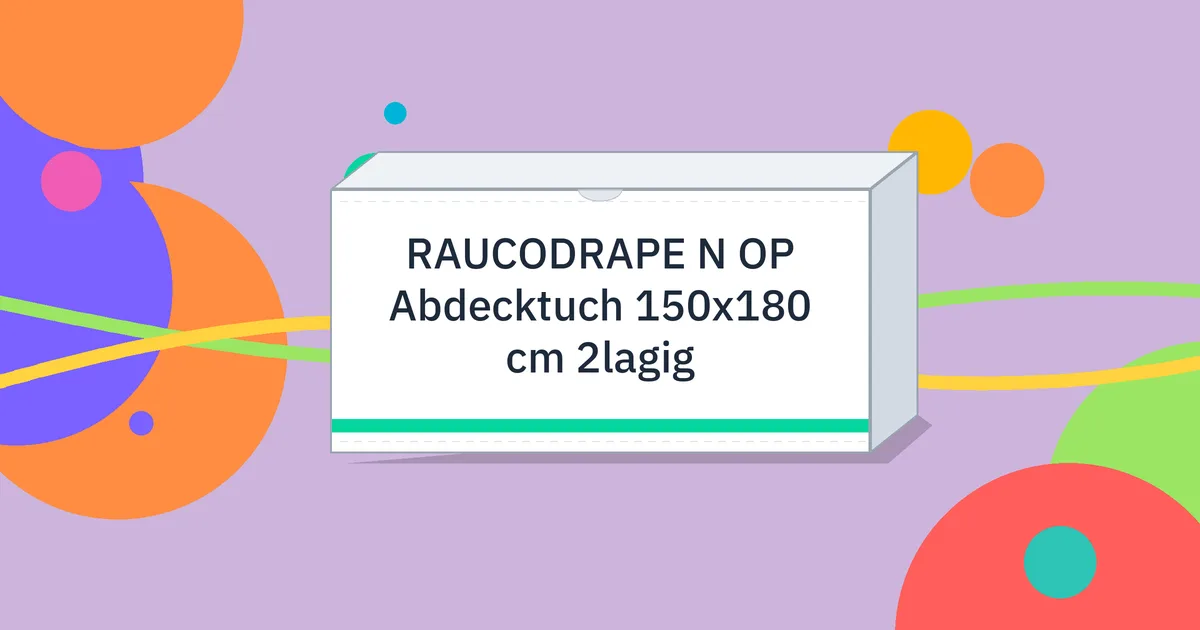 Symbolbild: Packung mit der Aufschrift RAUCODRAPE N OP Abdecktuch 150x180 cm 2lagig (PZN 06162063) – Verfügbarkeit und Bezug in Apotheken in Frankfurt am Main