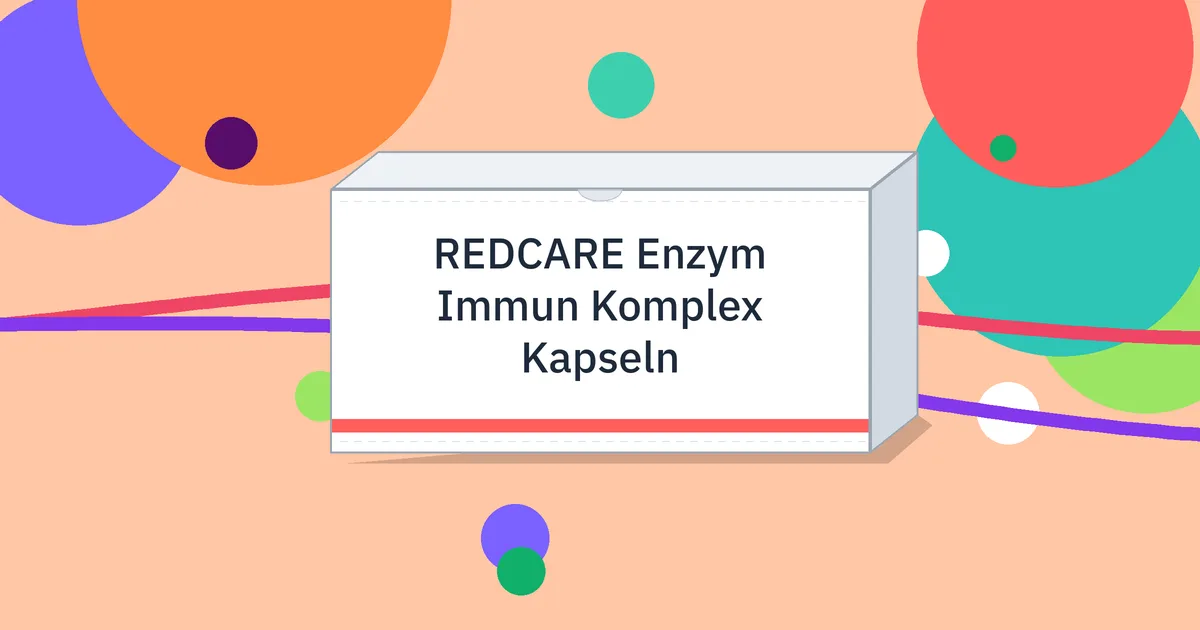 Symbolbild: Packung mit der Aufschrift REDCARE Enzym Immun Komplex Kapseln (PZN 17825265) – Verfügbarkeit und Bezug in Apotheken in Frankfurt am Main
