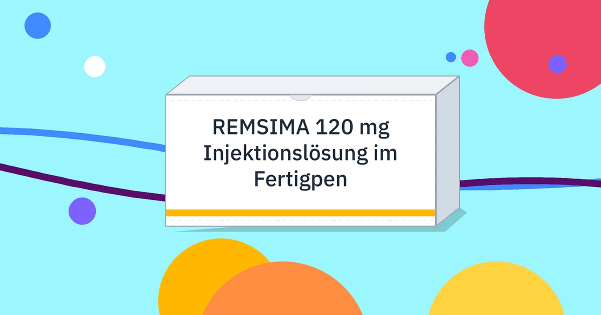 Symbolbild: Packung mit der Aufschrift REMSIMA 120 mg Injektionslösung im Fertigpen (PZN 18009585) – Verfügbarkeit und Bezug in Apotheken in Frankfurt am Main