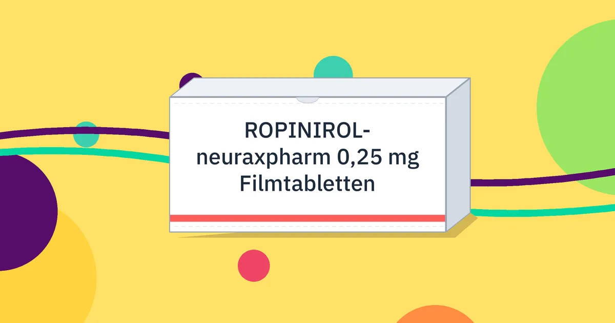 Symbolbild: Packung mit der Aufschrift ROPINIROL-neuraxpharm 0,25 mg Filmtabletten (PZN 00425159) – Verfügbarkeit und Bezug in Apotheken in Frankfurt am Main