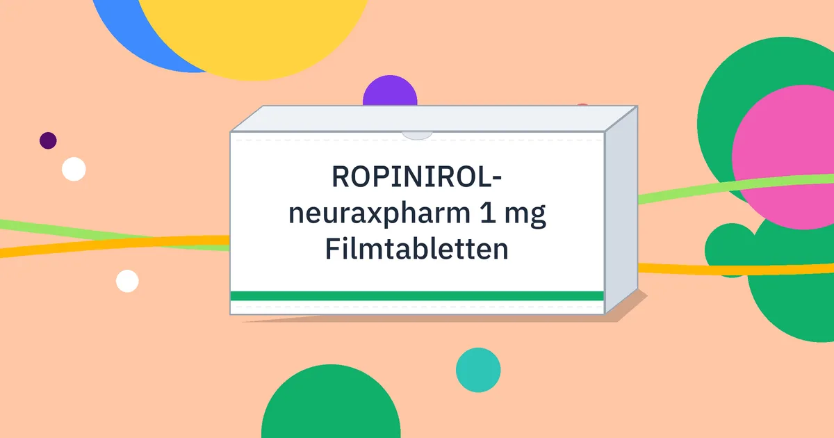Symbolbild: Packung mit der Aufschrift ROPINIROL-neuraxpharm 1 mg Filmtabletten (PZN 00469582) – Verfügbarkeit und Bezug in Apotheken in Frankfurt am Main