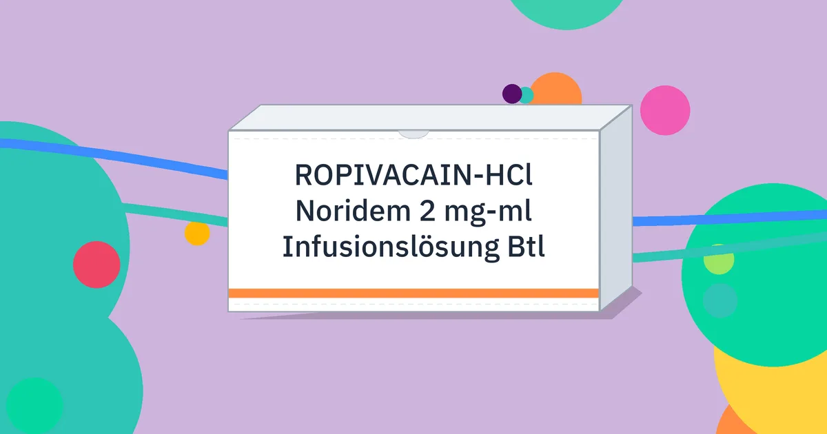 Symbolbild: Packung mit der Aufschrift ROPIVACAIN-HCl Noridem 2 mg-ml Infusionslösung Btl (PZN 16936927) – Verfügbarkeit und Bezug in Apotheken in Frankfurt am Main