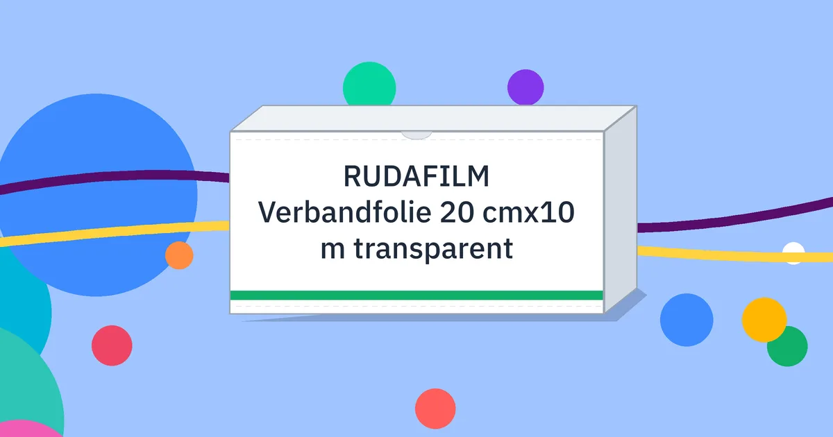Symbolbild: Packung mit der Aufschrift RUDAFILM Verbandfolie 20 cmx10 m transparent (PZN 01676509) – Verfügbarkeit und Bezug in Apotheken in Frankfurt am Main