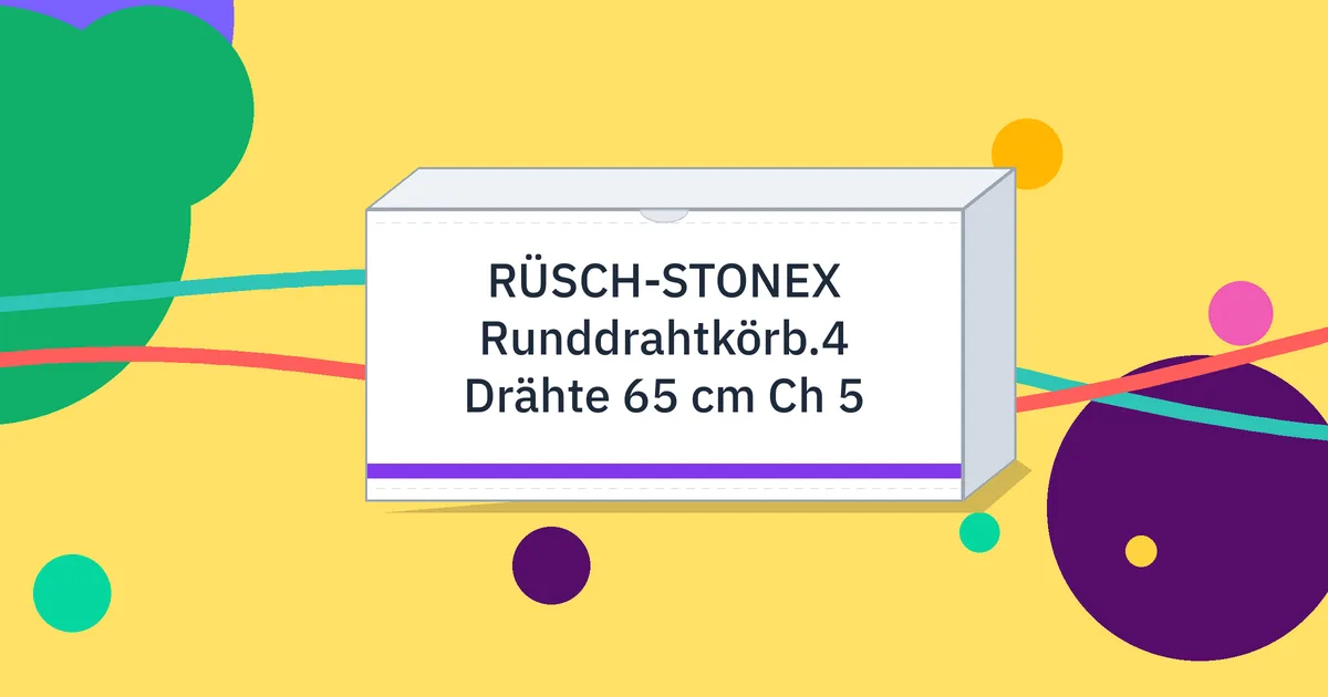 Symbolbild: Packung mit der Aufschrift RÜSCH-STONEX Runddrahtkörb.4 Drähte 65 cm Ch 5 (PZN 12425070) – Verfügbarkeit und Bezug in Apotheken in Frankfurt am Main