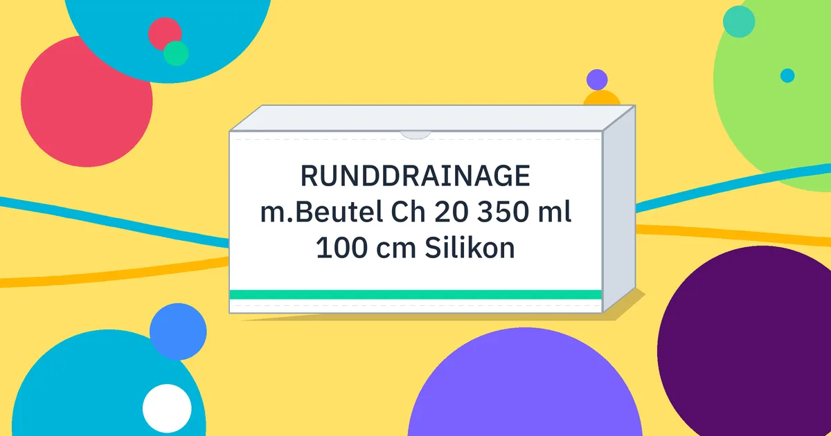 Symbolbild: Packung mit der Aufschrift RUNDDRAINAGE m.Beutel Ch 20 350 ml 100 cm Silikon (PZN 05870065) – Verfügbarkeit und Bezug in Apotheken in Frankfurt am Main
