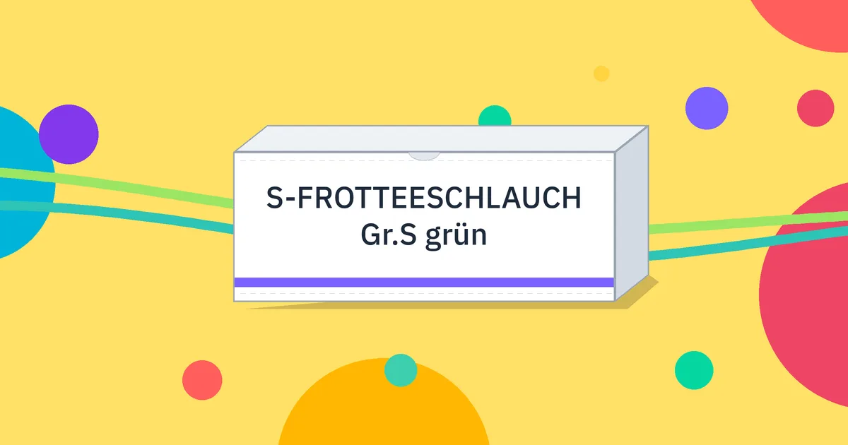 Symbolbild: Packung mit der Aufschrift S-FROTTEESCHLAUCH Gr.S grün (PZN 18172457) – Verfügbarkeit und Bezug in Apotheken in Frankfurt am Main