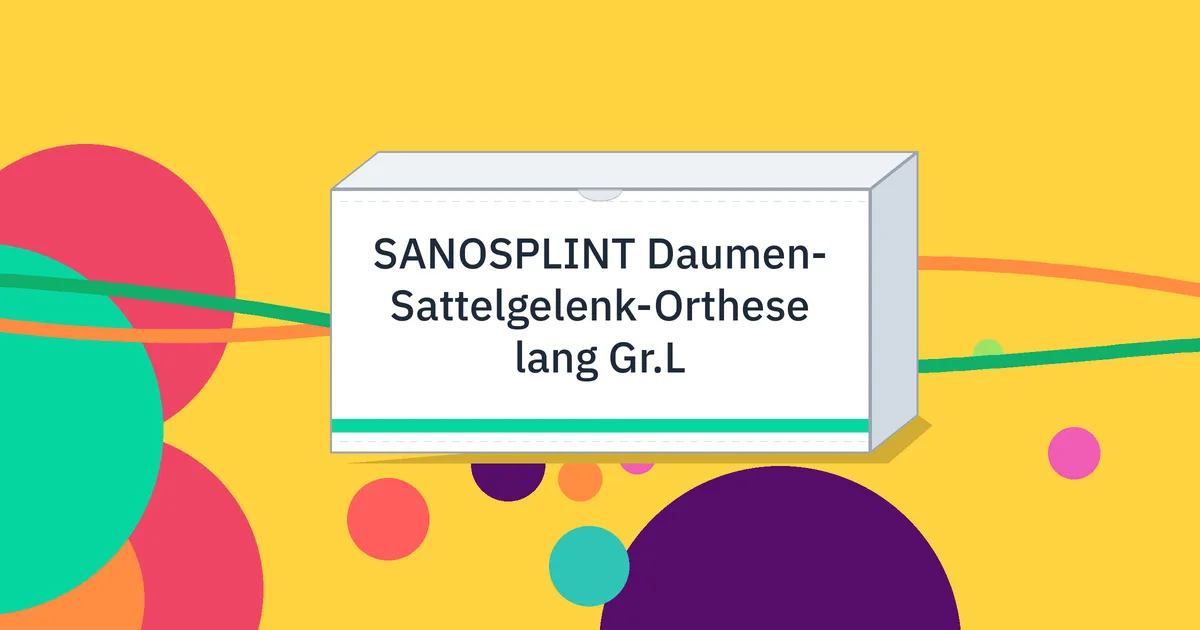 Symbolbild: Packung mit der Aufschrift SANOSPLINT Daumen-Sattelgelenk-Orthese lang Gr.L (PZN 11281189) – Verfügbarkeit und Bezug in Apotheken in Frankfurt am Main