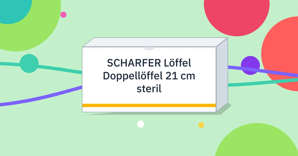 Symbolbild: Packung mit der Aufschrift SCHARFER Löffel Doppellöffel 21 cm steril (PZN 19978292) – Verfügbarkeit und Bezug in Apotheken in Frankfurt am Main