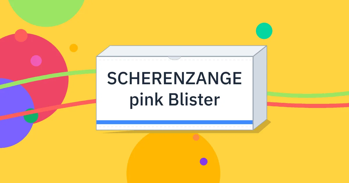 Symbolbild: Packung mit der Aufschrift SCHERENZANGE pink Blister (PZN 01569618) – Verfügbarkeit und Bezug in Apotheken in Frankfurt am Main