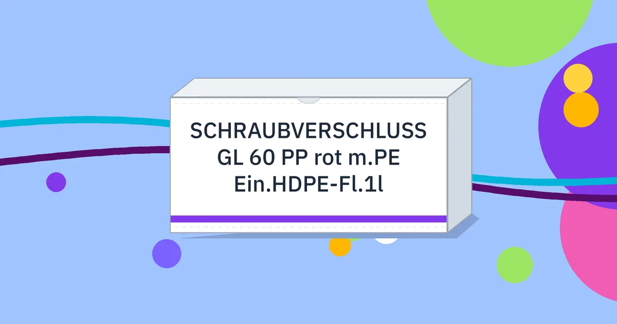 Symbolbild: Packung mit der Aufschrift SCHRAUBVERSCHLUSS GL 60 PP rot m.PE Ein.HDPE-Fl.1l (PZN 18188079) – Verfügbarkeit und Bezug in Apotheken in Frankfurt am Main