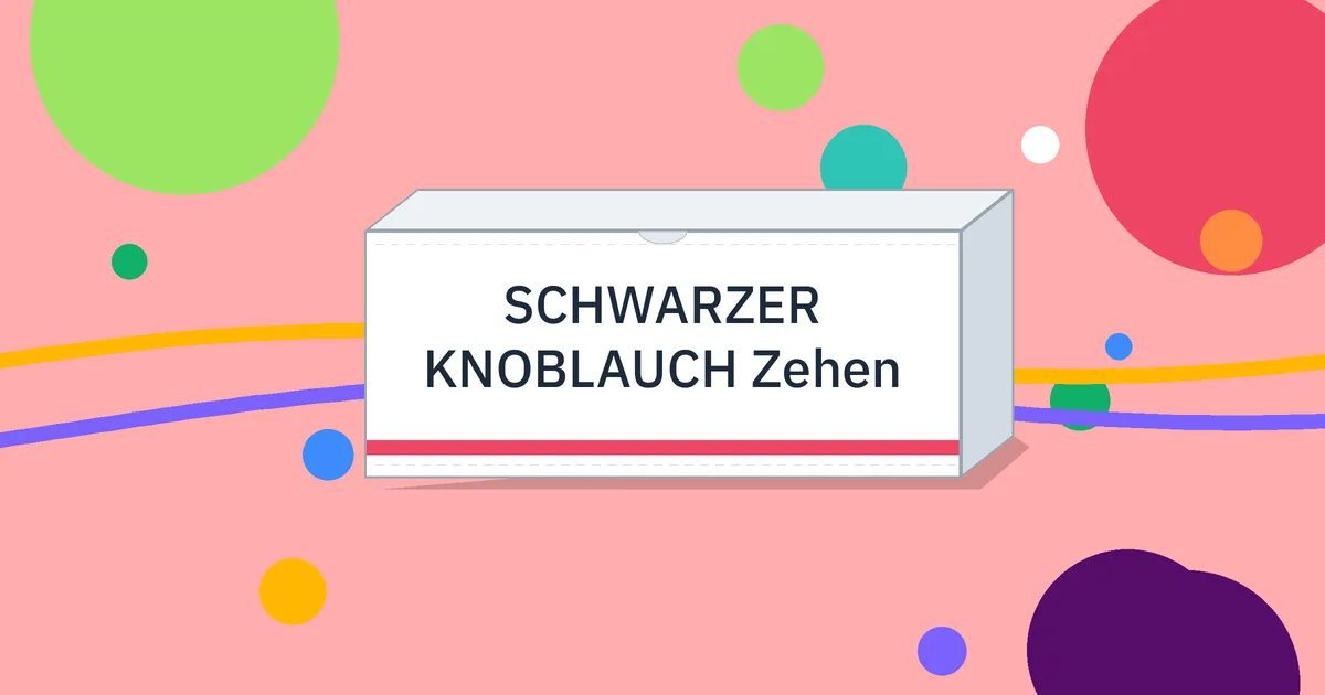 Symbolbild: Packung mit der Aufschrift SCHWARZER KNOBLAUCH Zehen (PZN 19231647) – Verfügbarkeit und Bezug in Apotheken in Frankfurt am Main