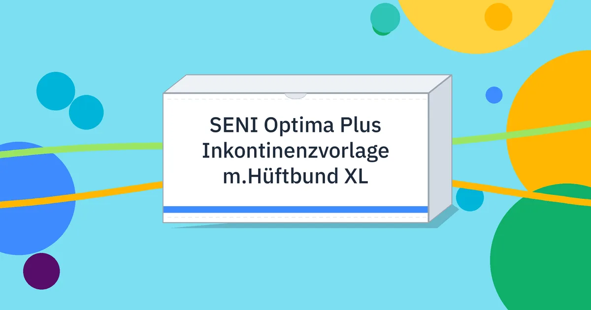 Symbolbild: Packung mit der Aufschrift SENI Optima Plus Inkontinenzvorlage m.Hüftbund XL (PZN 01689340) – Verfügbarkeit und Bezug in Apotheken in Frankfurt am Main