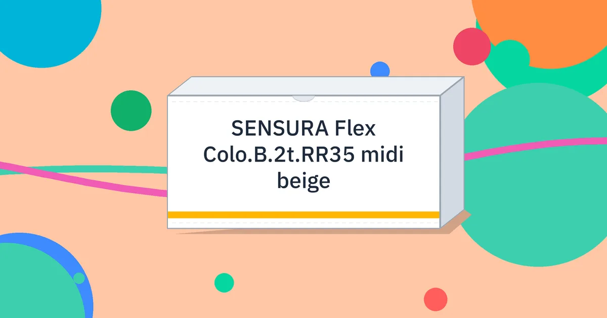 Symbolbild: Packung mit der Aufschrift SENSURA Flex Colo.B.2t.RR35 midi beige (PZN 03098169) – Verfügbarkeit und Bezug in Apotheken in Frankfurt am Main
