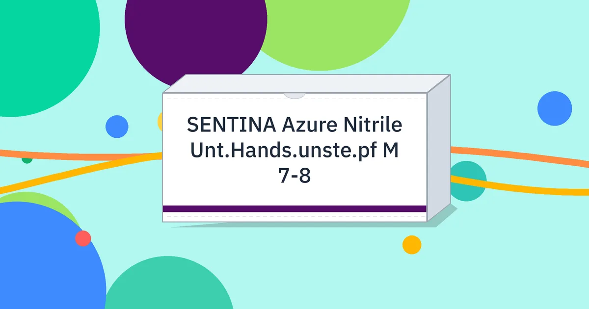 Symbolbild: Packung mit der Aufschrift SENTINA Azure Nitrile Unt.Hands.unste.pf M 7-8 (PZN 17841502) – Verfügbarkeit und Bezug in Apotheken in Frankfurt am Main