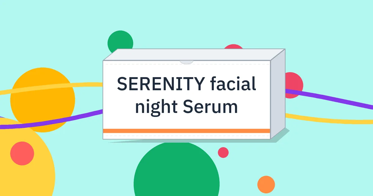 Symbolbild: Packung mit der Aufschrift SERENITY facial night Serum (PZN 18719677) – Verfügbarkeit und Bezug in Apotheken in Frankfurt am Main