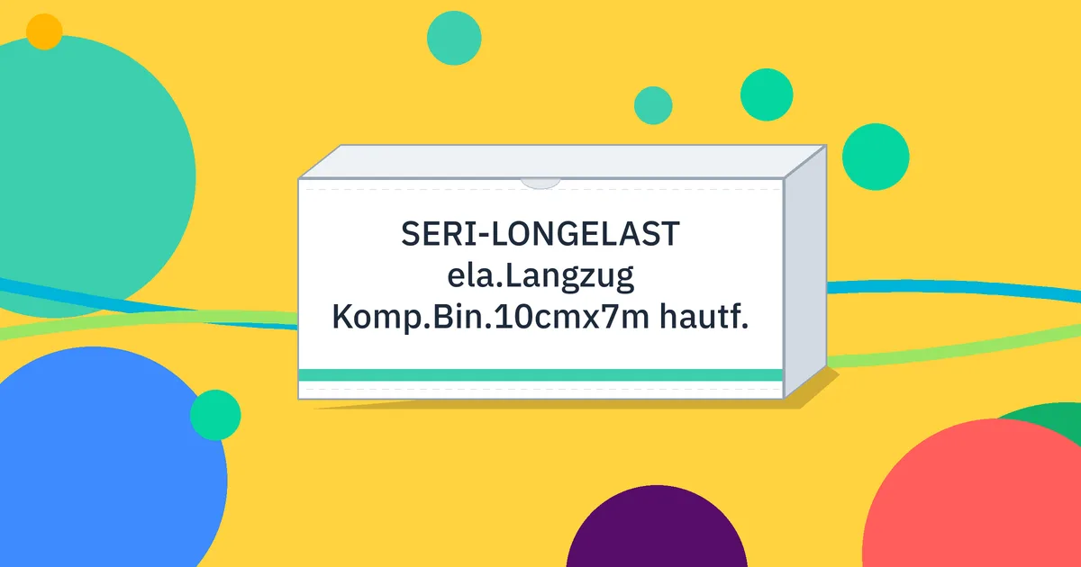 Symbolbild: Packung mit der Aufschrift SERI-LONGELAST ela.Langzug Komp.Bin.10cmx7m hautf. (PZN 19836988) – Verfügbarkeit und Bezug in Apotheken in Frankfurt am Main