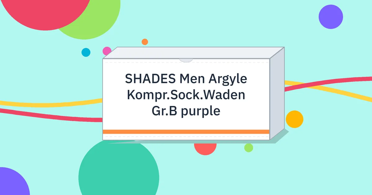 Symbolbild: Packung mit der Aufschrift SHADES Men Argyle Kompr.Sock.Waden Gr.B purple (PZN 15589582) – Verfügbarkeit und Bezug in Apotheken in Frankfurt am Main
