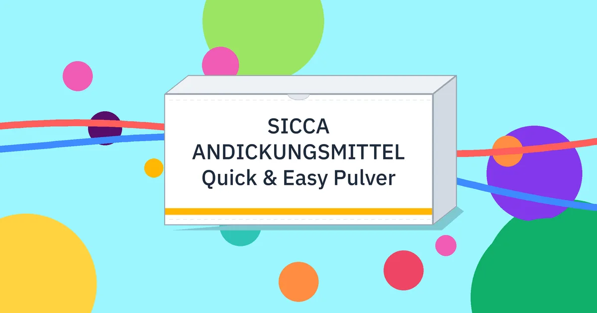 Symbolbild: Packung mit der Aufschrift SICCA ANDICKUNGSMITTEL Quick & Easy Pulver (PZN 15868359) – Verfügbarkeit und Bezug in Apotheken in Frankfurt am Main