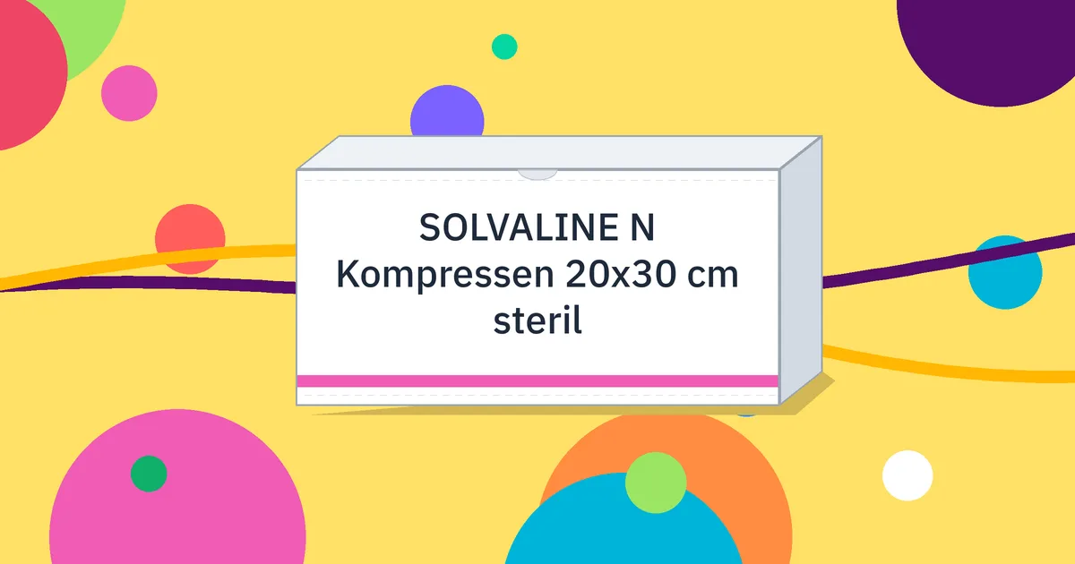 Symbolbild: Packung mit der Aufschrift SOLVALINE N Kompressen 20x30 cm steril (PZN 18038523) – Verfügbarkeit und Bezug in Apotheken in Frankfurt am Main