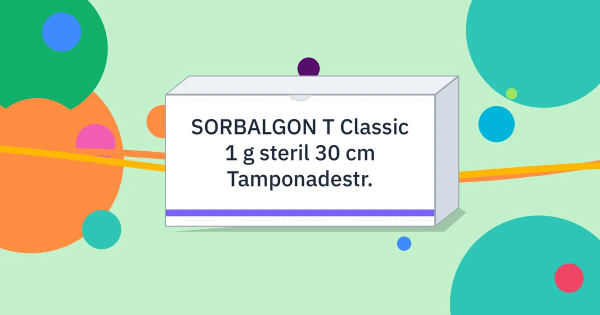 Symbolbild: Packung mit der Aufschrift SORBALGON T Classic 1 g steril 30 cm Tamponadestr. (PZN 17834442) – Verfügbarkeit und Bezug in Apotheken in Frankfurt am Main