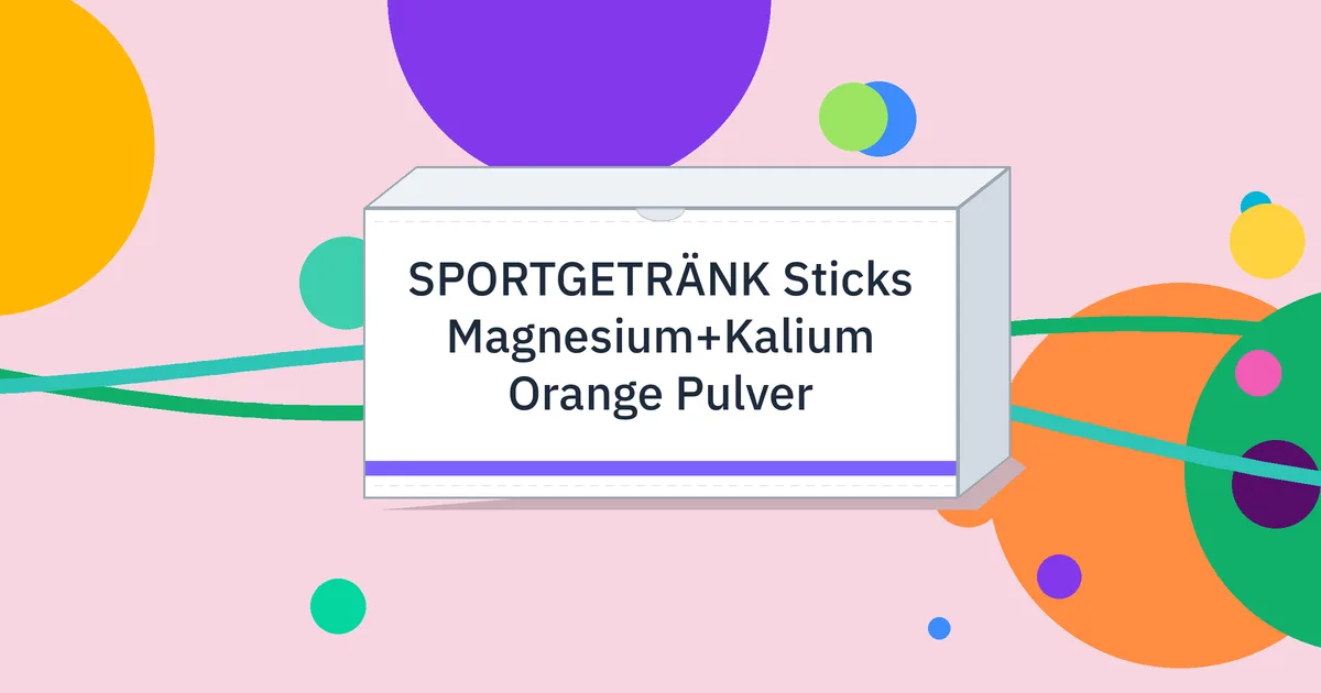 Symbolbild: Packung mit der Aufschrift SPORTGETRÄNK Sticks Magnesium+Kalium Orange Pulver (PZN 20652733) – Verfügbarkeit und Bezug in Apotheken in Frankfurt am Main