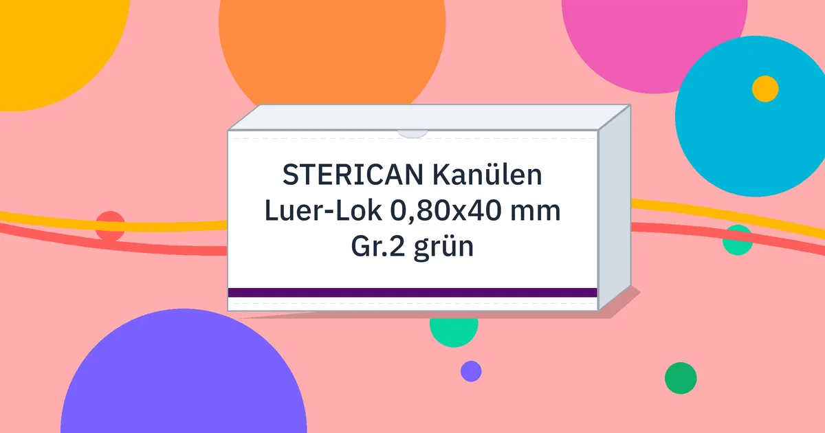 Symbolbild: Packung mit der Aufschrift STERICAN Kanülen Luer-Lok 0,80x40 mm Gr.2 grün (PZN 01105356) – Verfügbarkeit und Bezug in Apotheken in Frankfurt am Main