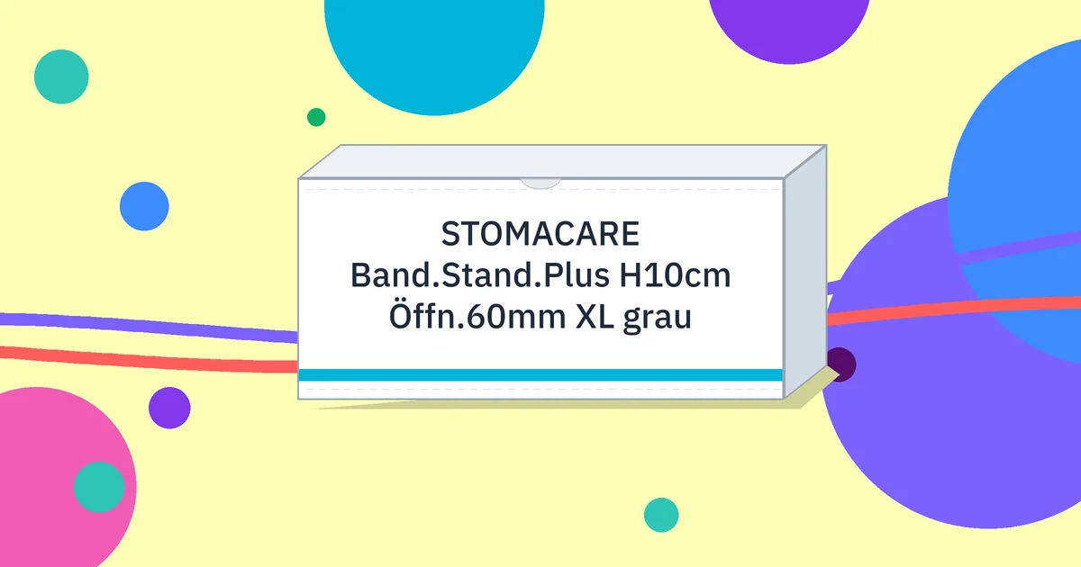 Symbolbild: Packung mit der Aufschrift STOMACARE Band.Stand.Plus H10cm Öffn.60mm XL grau (PZN 16750140) – Verfügbarkeit und Bezug in Apotheken in Frankfurt am Main