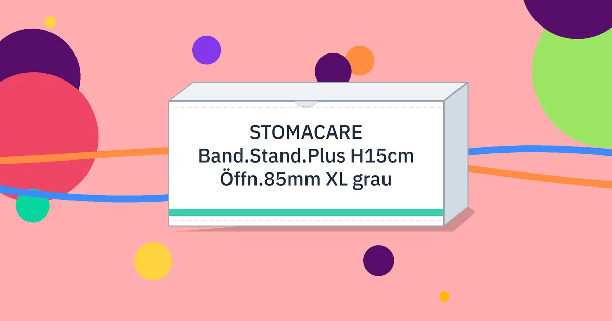 Symbolbild: Packung mit der Aufschrift STOMACARE Band.Stand.Plus H15cm Öffn.85mm XL grau (PZN 16750482) – Verfügbarkeit und Bezug in Apotheken in Frankfurt am Main