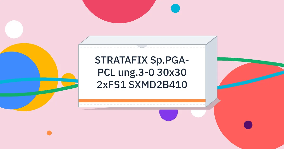 Symbolbild: Packung mit der Aufschrift STRATAFIX Sp.PGA-PCL ung.3-0 30x30 2xFS1 SXMD2B410 (PZN 20913949) – Verfügbarkeit und Bezug in Apotheken in Frankfurt am Main