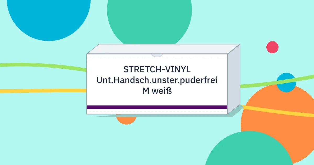 Symbolbild: Packung mit der Aufschrift STRETCH-VINYL Unt.Handsch.unster.puderfrei M weiß (PZN 11069035) – Verfügbarkeit und Bezug in Apotheken in Frankfurt am Main