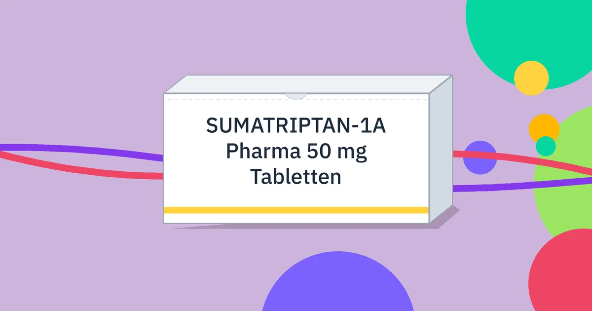 Symbolbild: Packung mit der Aufschrift SUMATRIPTAN-1A Pharma 50 mg Tabletten (PZN 04212584) – Verfügbarkeit und Bezug in Apotheken in Frankfurt am Main