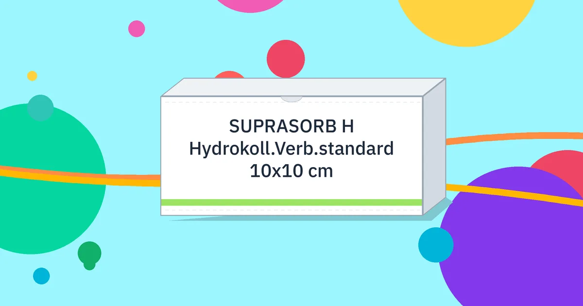 Symbolbild: Packung mit der Aufschrift SUPRASORB H Hydrokoll.Verb.standard 10x10 cm (PZN 15563298) – Verfügbarkeit und Bezug in Apotheken in Frankfurt am Main