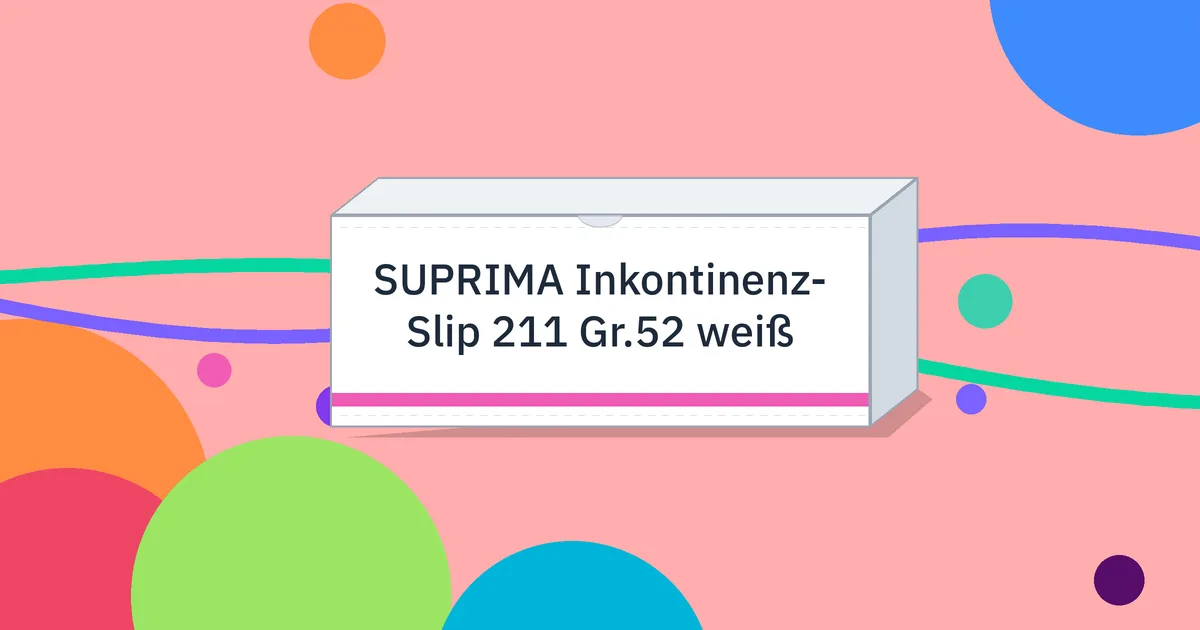 Symbolbild: Packung mit der Aufschrift SUPRIMA Inkontinenz-Slip 211 Gr.52 weiß (PZN 00710428) – Verfügbarkeit und Bezug in Apotheken in Frankfurt am Main