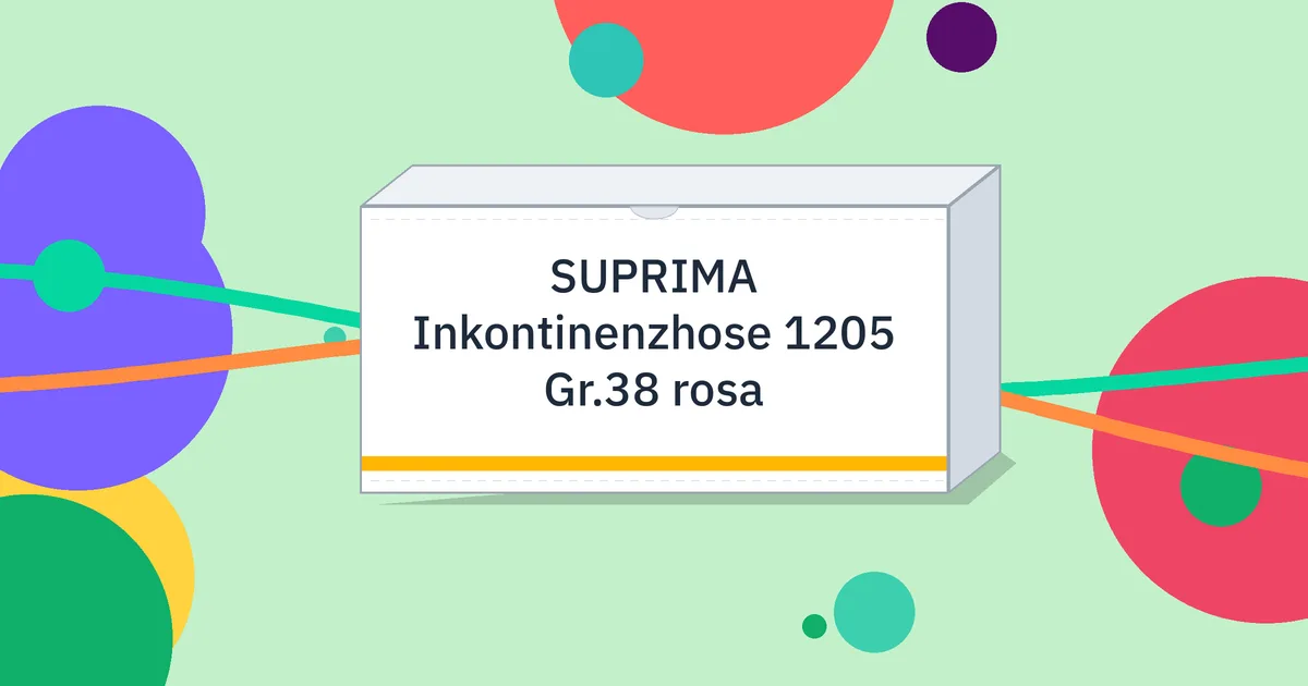 Symbolbild: Packung mit der Aufschrift SUPRIMA Inkontinenzhose 1205 Gr.38 rosa (PZN 03019655) – Verfügbarkeit und Bezug in Apotheken in Frankfurt am Main