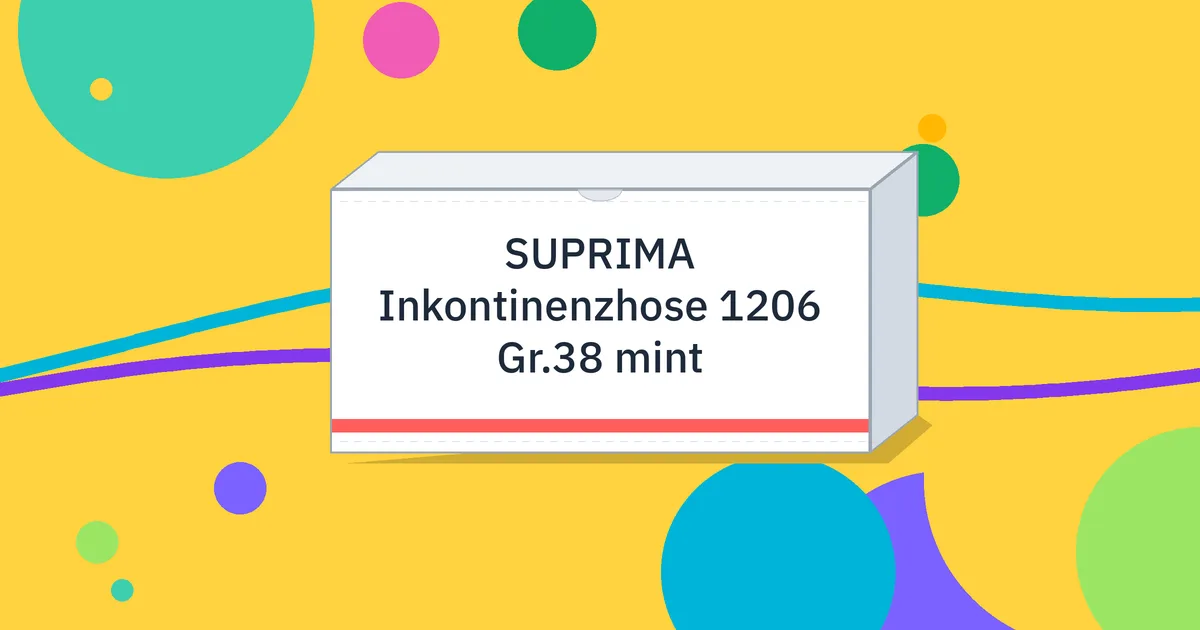 Symbolbild: Packung mit der Aufschrift SUPRIMA Inkontinenzhose 1206 Gr.38 mint (PZN 07632269) – Verfügbarkeit und Bezug in Apotheken in Frankfurt am Main