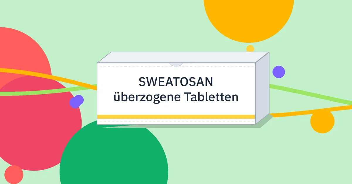 Symbolbild: Packung mit der Aufschrift SWEATOSAN überzogene Tabletten (PZN 02679711) – Verfügbarkeit und Bezug in Apotheken in Frankfurt am Main