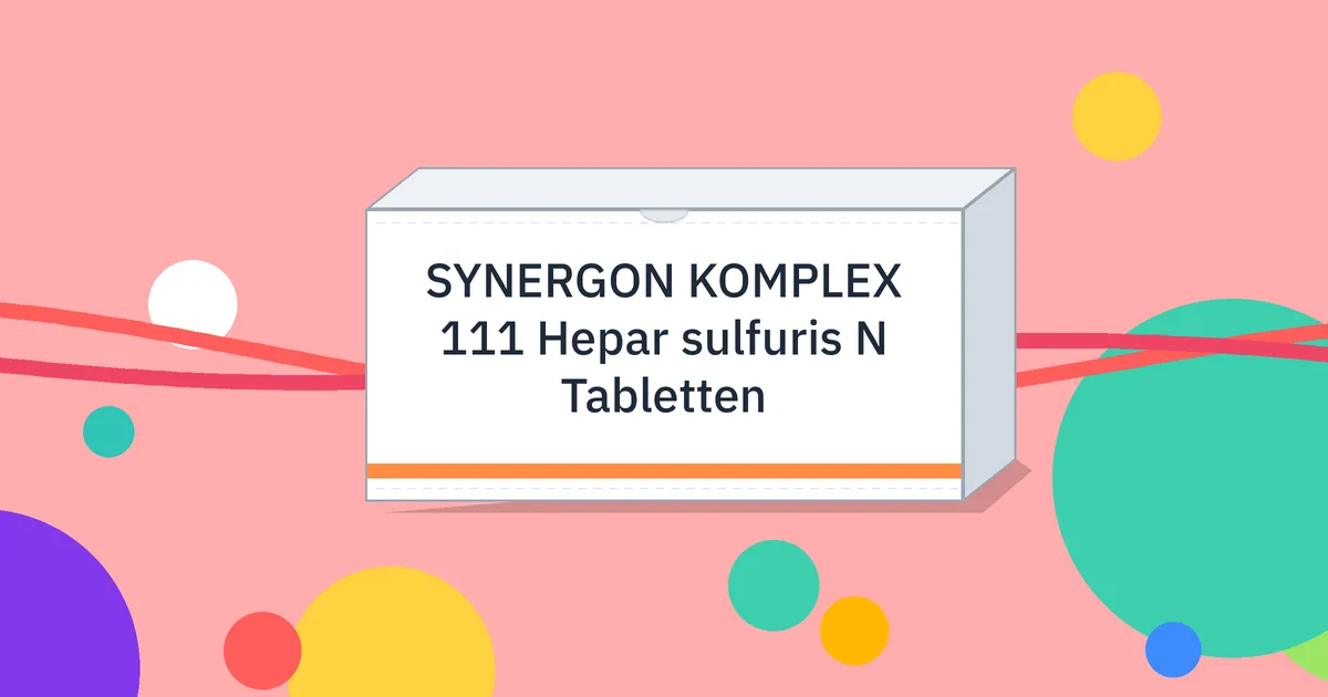 Symbolbild: Packung mit der Aufschrift SYNERGON KOMPLEX 111 Hepar sulfuris N Tabletten (PZN 04905548) – Verfügbarkeit und Bezug in Apotheken in Frankfurt am Main